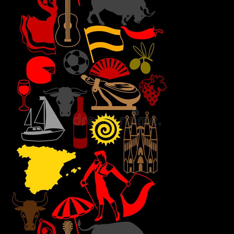 Spain Seamless Pattern. Spanish Traditional Symbols and Objects Stock ...