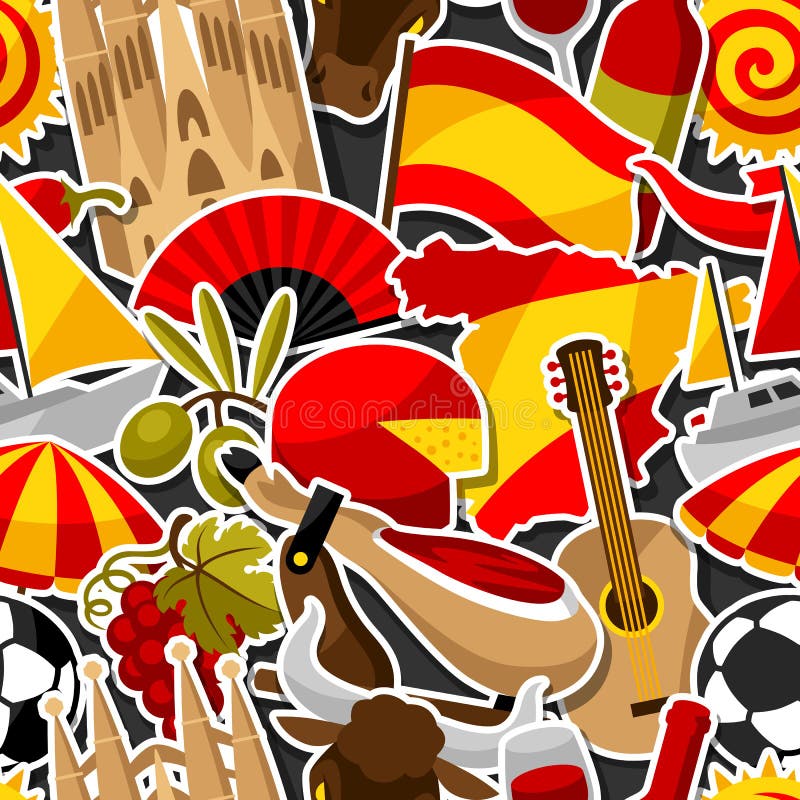 Spain Seamless Pattern. Spanish Traditional Symbols and Objects Stock ...