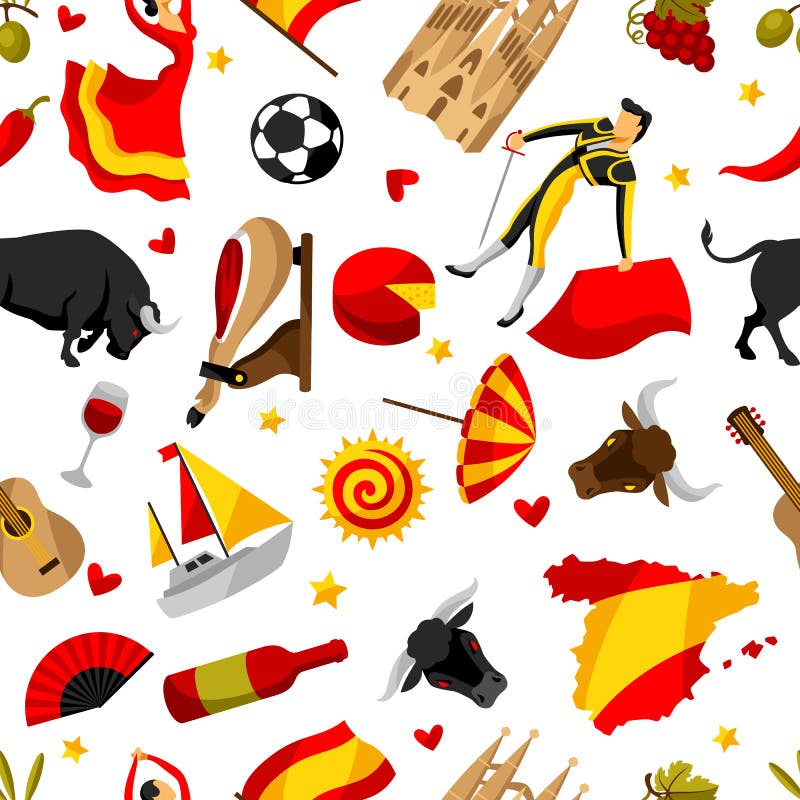 Spain Seamless Pattern. Spanish Traditional Symbols and Objects ...
