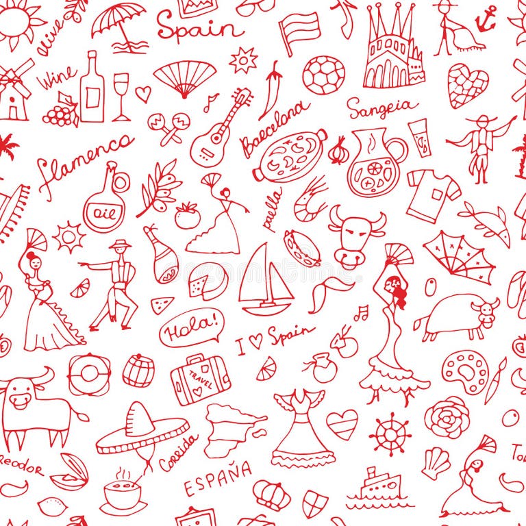 Spain, Seamless Pattern for Your Design Stock Vector - Illustration of paella, bullfight: 84915635