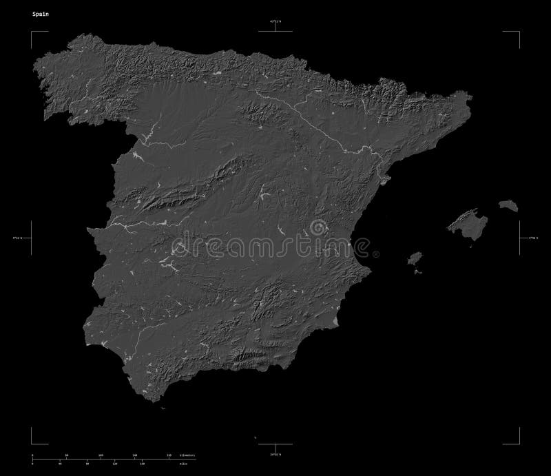 Spain Shape on Black. Bilevel Stock Illustration - Illustration of ...