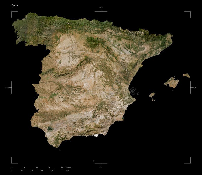Spain Shape on Black. Low-res Satellite Stock Illustration ...