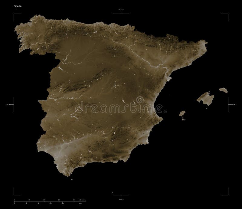 Spain Shape on Black. Sepia Stock Illustration - Illustration of madrid ...