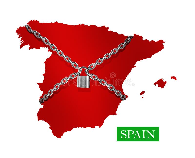 Spain Shutdown Chain and Padlock Lock Down, with Spain Flag Stock ...