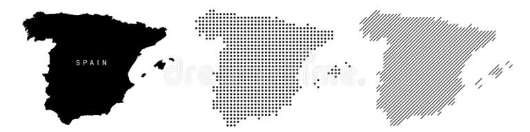 Spain Silhouette Map and Two Patterns of Dots and Slanted Lines. Flat ...