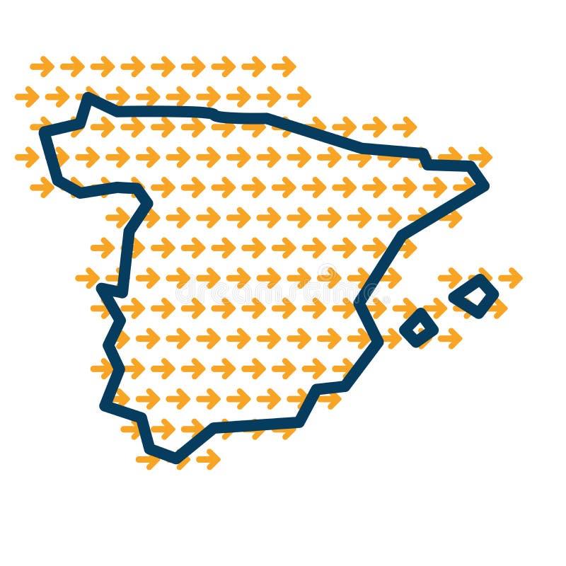 Spain Simple Outline Map with Yellow Direction Guide Arrows. Stock ...