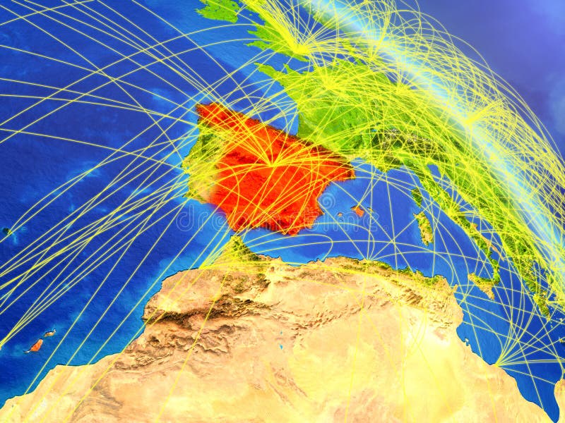Spain from Space with Network Stock Illustration - Illustration of ...