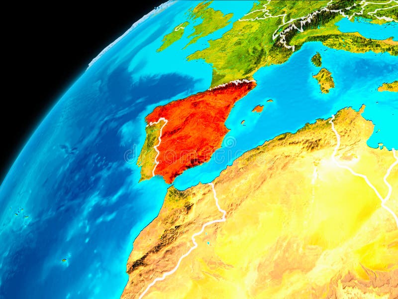Spain from space stock illustration. Illustration of render - 113699437