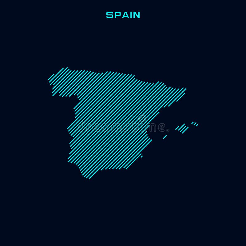 Spain Striped Map Vector Design Template with Blue Background. Stock ...