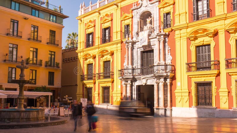 Spain Sun Light Malaga City Cathedral Square 4k Time Lapse Stock Video ...