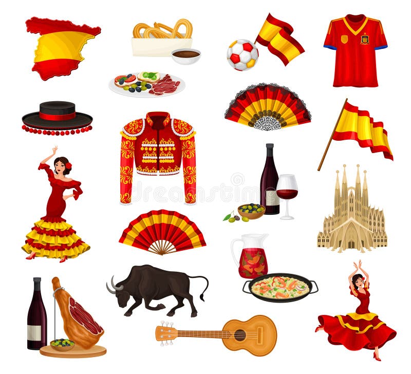 Spain Traditional Symbol and Object Vector Set Stock Vector ...