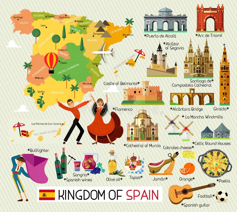 Spain Travel Icons. Spain Travel Map. Vector. Stock Vector ...