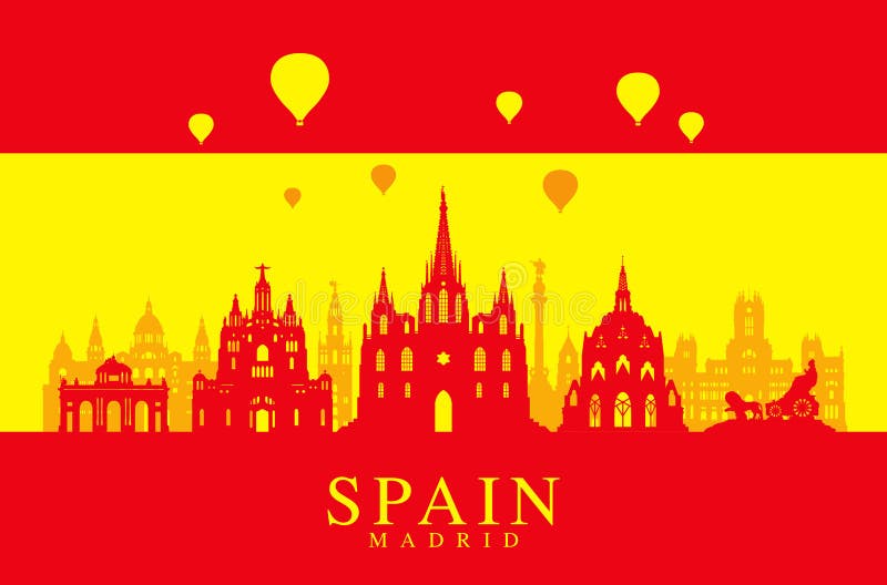 Spain Travel Landmarks Flag. Stock Vector - Illustration of country ...