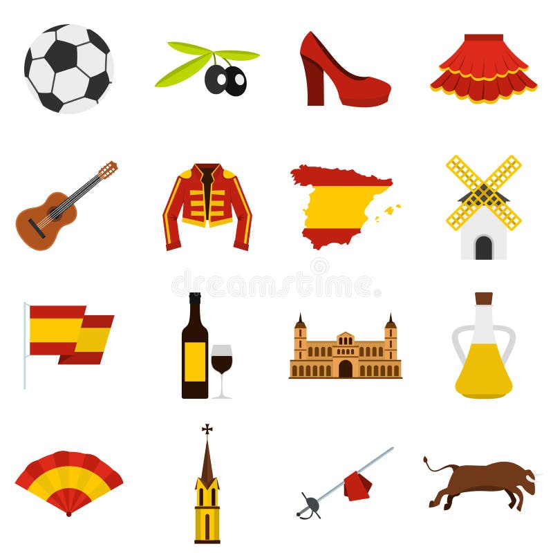 Spain Travel Set Flat Icons Stock Vector - Illustration of object ...