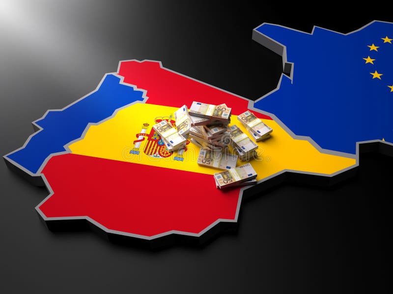 Spain map and Euro coins stock image. Image of economic - 24650651