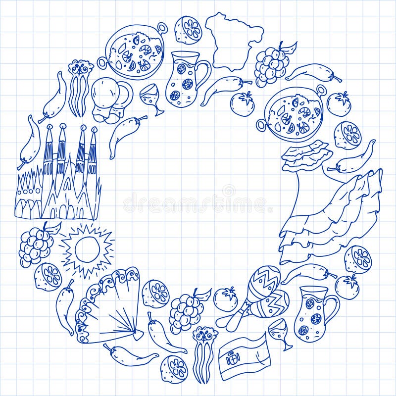 Spain Vector Pattern. Spanish Traditional Symbols and Objects. Stock ...