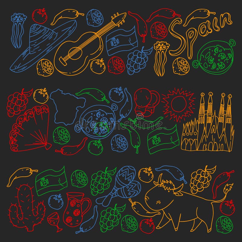 Spain Vector Pattern. Spanish Traditional Symbols and Objects. Stock ...