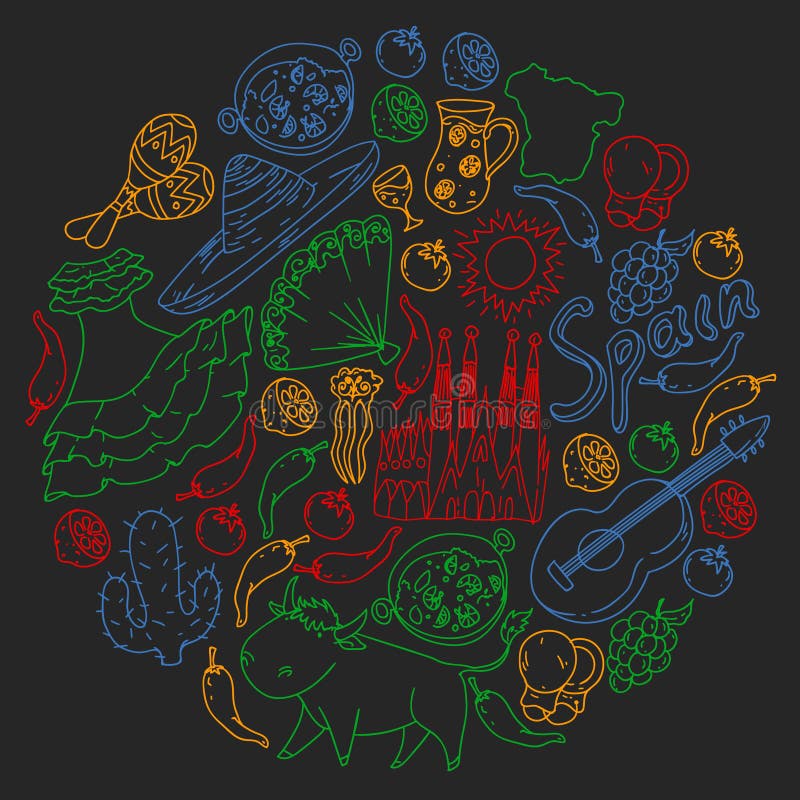 Spain Vector Pattern. Spanish Traditional Symbols and Objects. Stock ...
