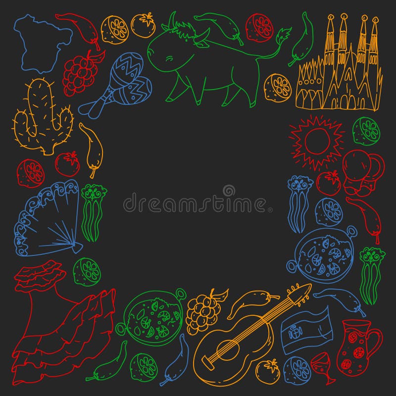 Spain Vector Pattern. Spanish Traditional Symbols and Objects. Stock ...