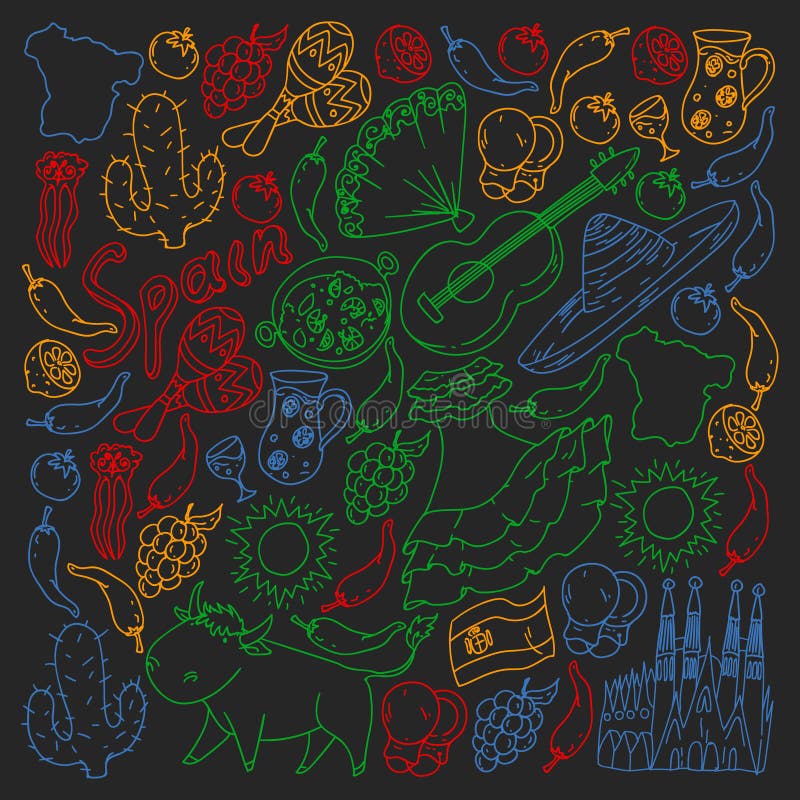 Spain Vector Pattern. Spanish Traditional Symbols and Objects. Stock ...