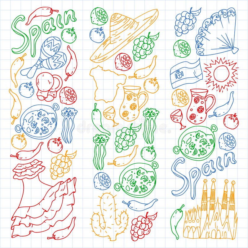 Spain Vector Pattern. Spanish Traditional Symbols and Objects. Stock ...