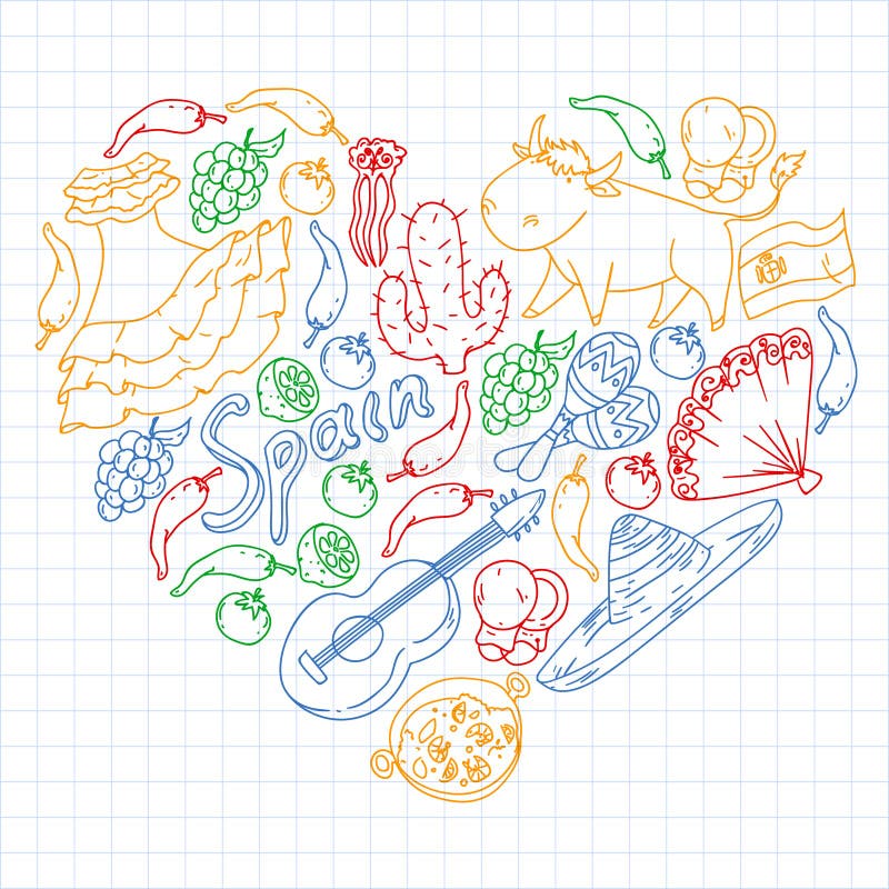 Spain Vector Pattern. Spanish Traditional Symbols and Objects. Stock ...