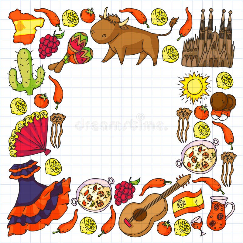 Spain Vector Pattern. Spanish Traditional Symbols and Objects ...