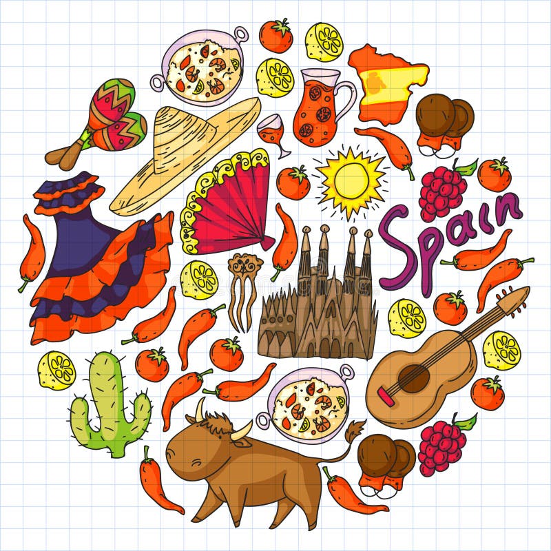 Spain Vector Pattern. Spanish Traditional Symbols and Objects ...
