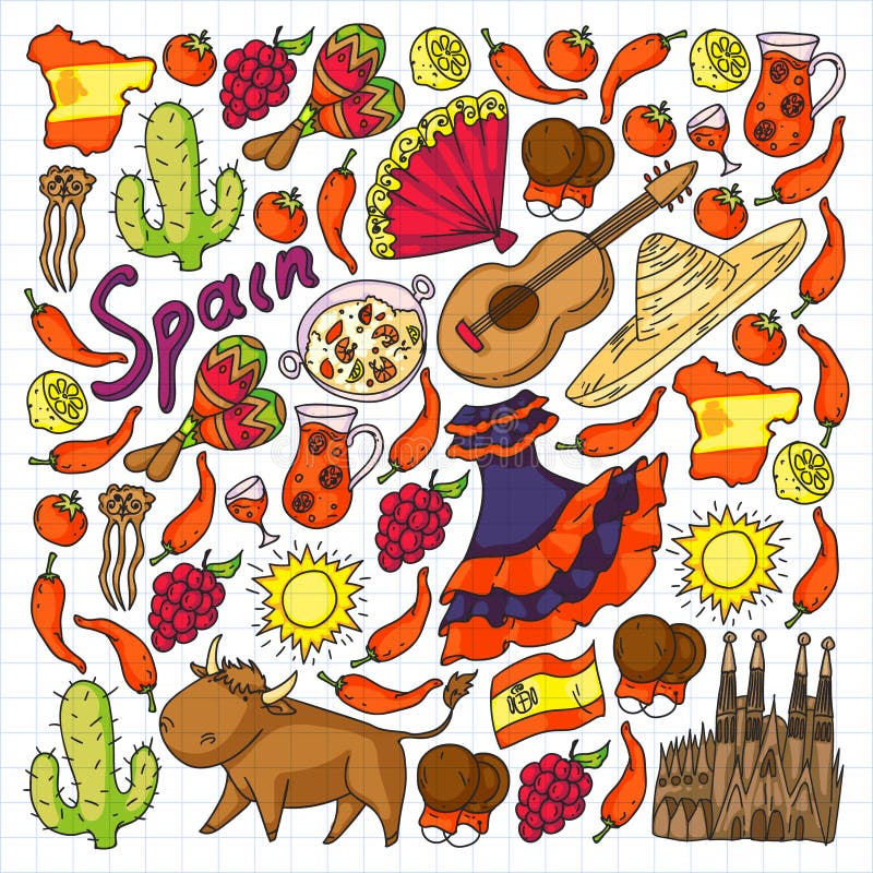 Spain Vector Pattern. Spanish Traditional Symbols and Objects ...
