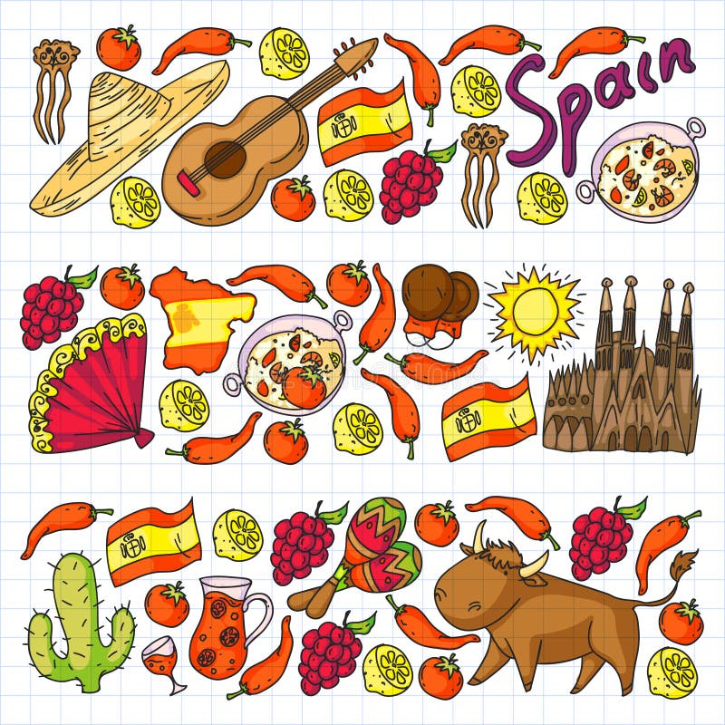 Spain Vector Pattern. Spanish Traditional Symbols and Objects ...