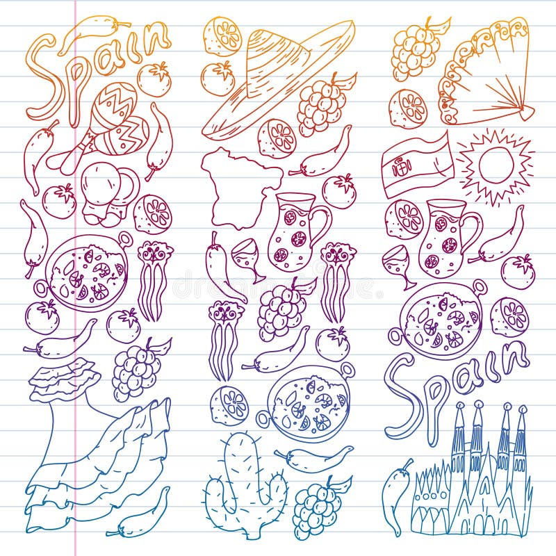 Spain Vector Pattern. Spanish Traditional Symbols and Objects. Stock ...