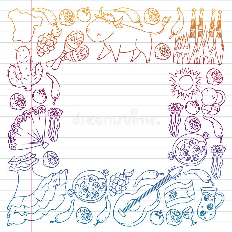 Spain Vector Pattern. Spanish Traditional Symbols and Objects. Stock ...