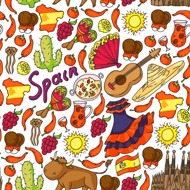 Spain Vector Pattern. Spanish Traditional Symbols and Objects. Stock ...