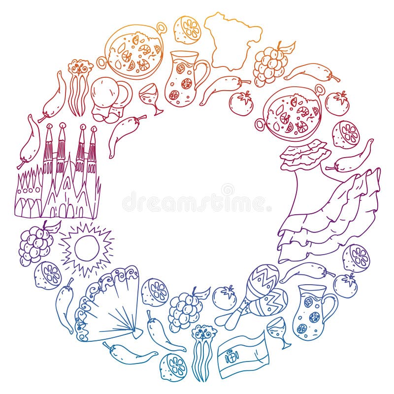 Spain Vector Pattern. Spanish Traditional Symbols and Objects. Stock ...