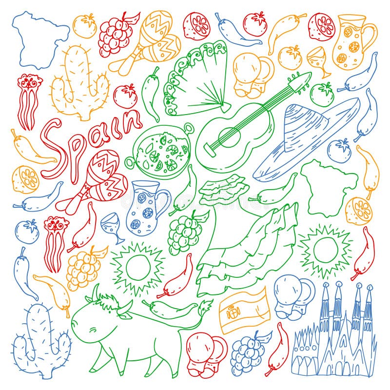 Spain Vector Pattern. Spanish Traditional Symbols and Objects. Stock ...