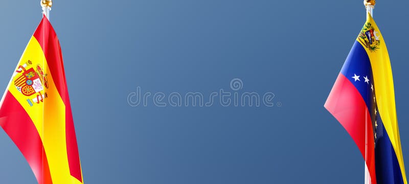 Spain and Venezuela Flag on a Flagpole, 3D Image. National Symbols of ...