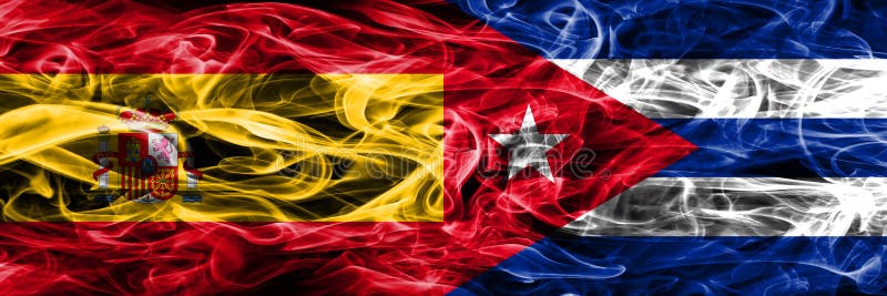 Spain Vs Cuba Smoke Flags Placed Side by Side. Thick Colored Silky ...
