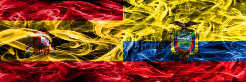 Ecuador and Spain Two Flags Textile Cloth, Fabric Texture Stock ...