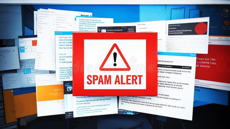 Spam Alert Notification on a Computer Screen with Various Messages ...