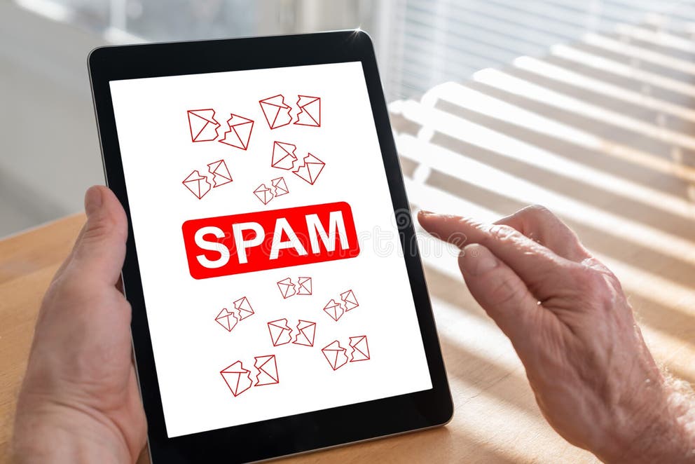 Spam concept on a tablet stock image. Image of virus - 130265389