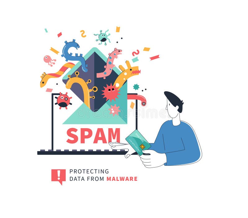 Spam and Malware Protection - Flat Vector Illustration in Bright Colors ...