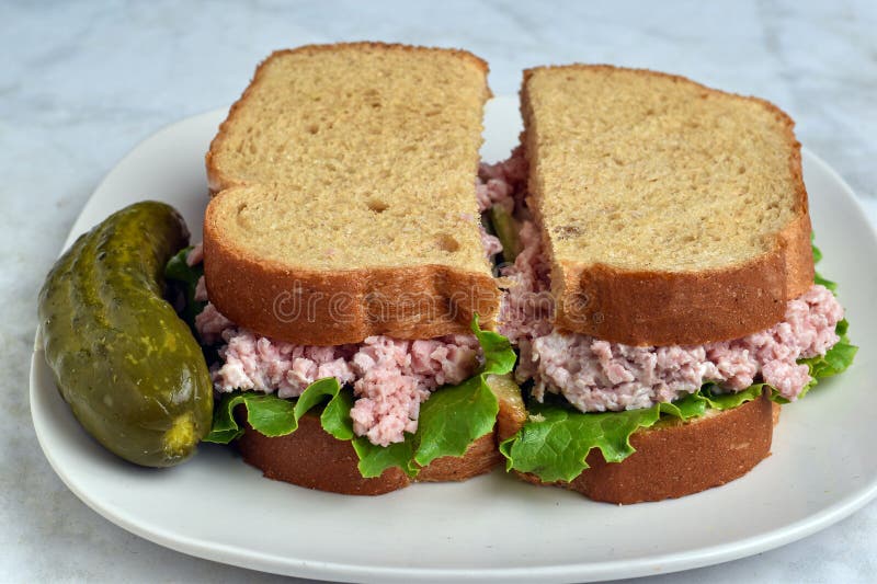 Spam Salad Sandwich with an Pickle on Top Stock Photo - Image of pickle ...