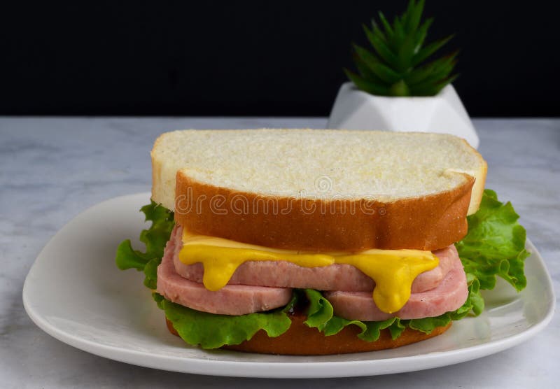 Spam Sandwich Top with Cheese and Mustard Stock Image - Image of cheese ...