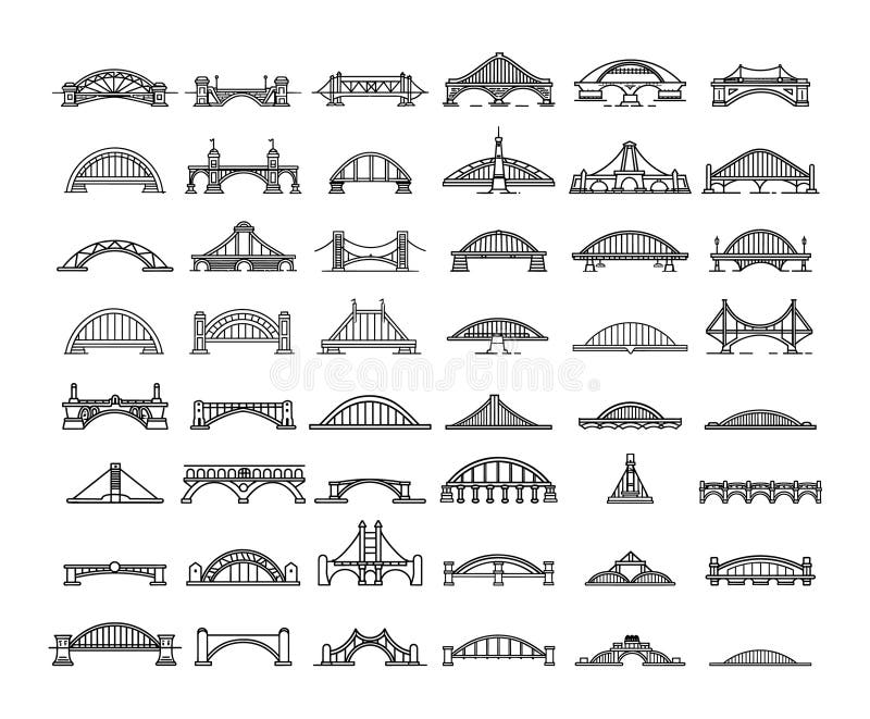 Span Black Icons Vector Collection. Supports Iron Bridge Girders ...