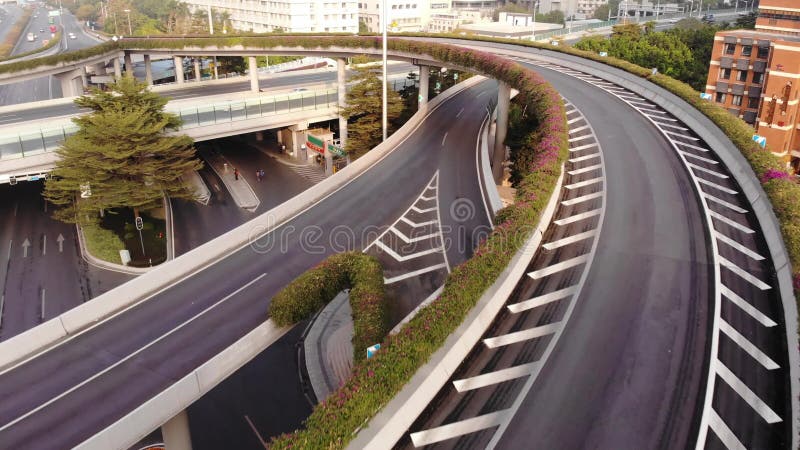 The Span Over the Multi-level Road Junction. Fly Close To the Obstacles ...