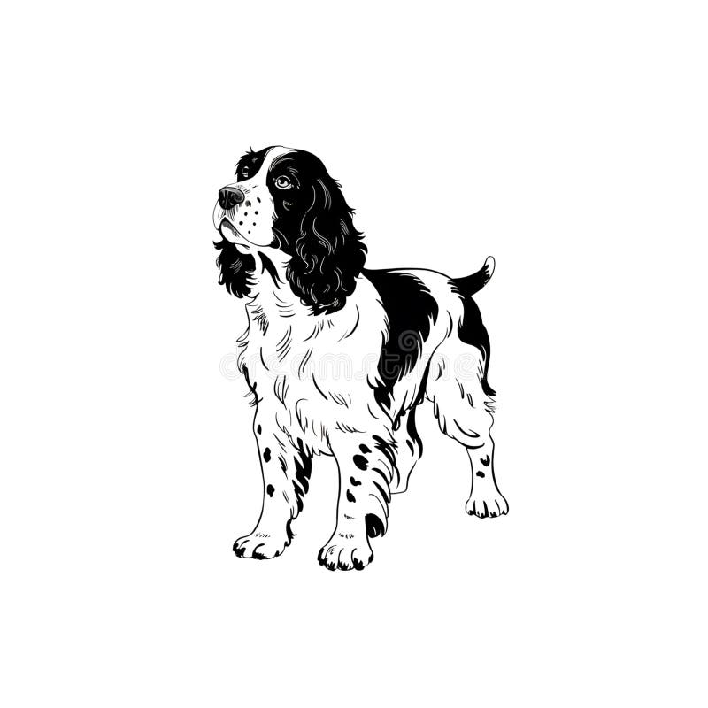Elegant English Springer Spaniel Dog Black White Drawing Illustration ...