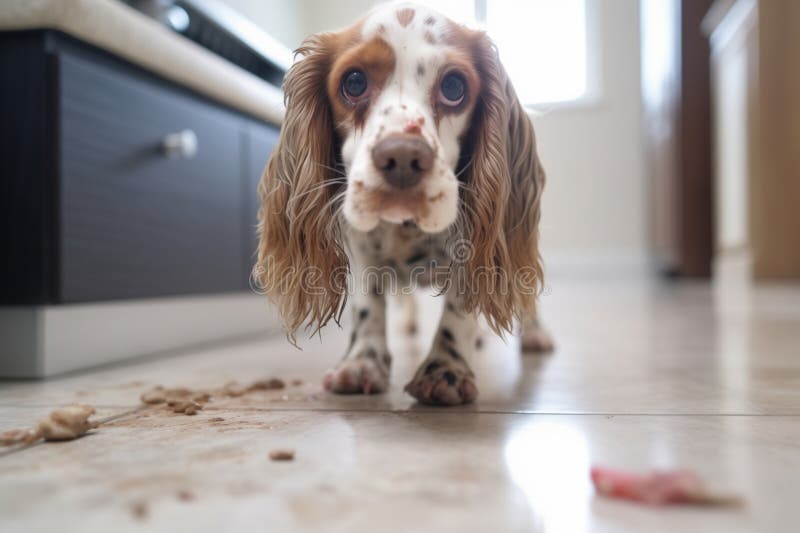Spaniel with Muddy Paws on a Clean Floor Stock Image - Image of paws ...