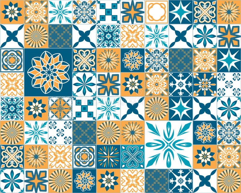 Spanish Azulejo Style Blue Orange White Square Ceramic Tiles for Design ...
