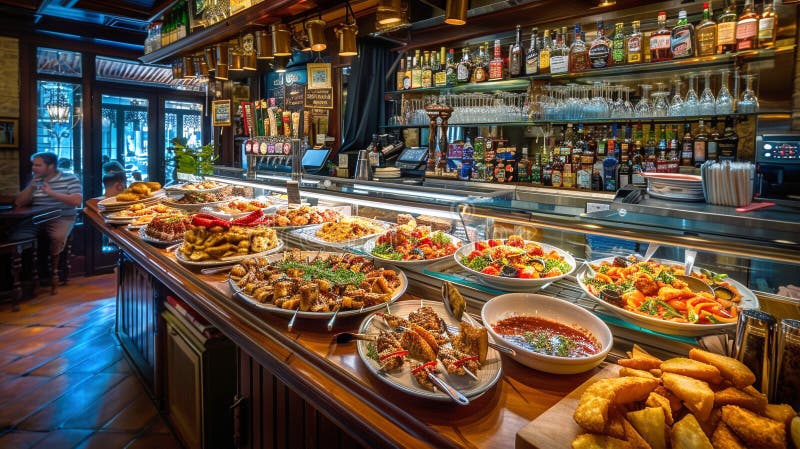 Spanish Bar with Appetizers and Drinks Stock Illustration ...