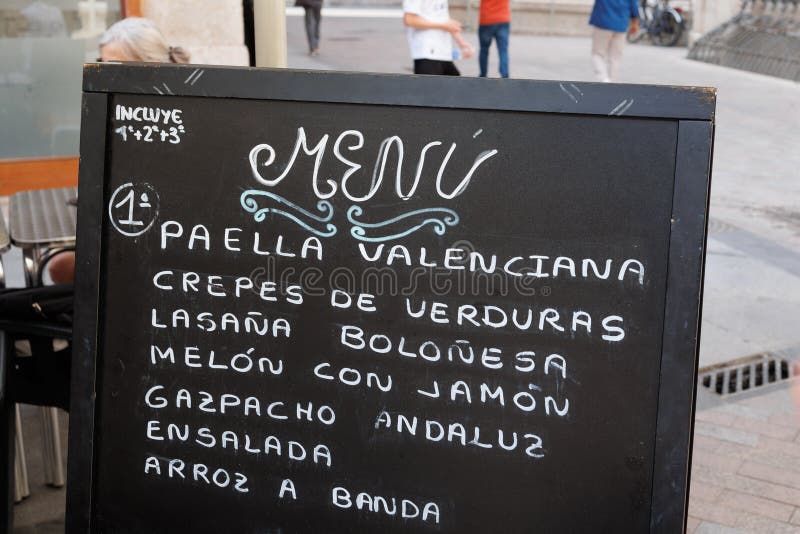 Spanish Bar Menu on Chalkboard Outside Valencian Restaurant, Spain ...